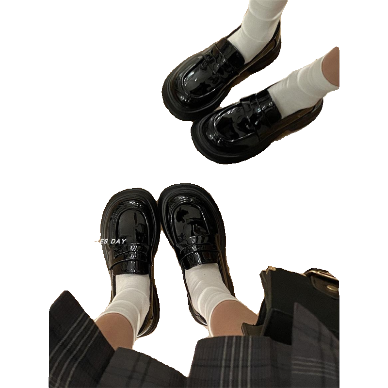 lolita圆头厚底一脚蹬乐福鞋2024春季新款日系jk小皮鞋女粗跟中跟-Taobao