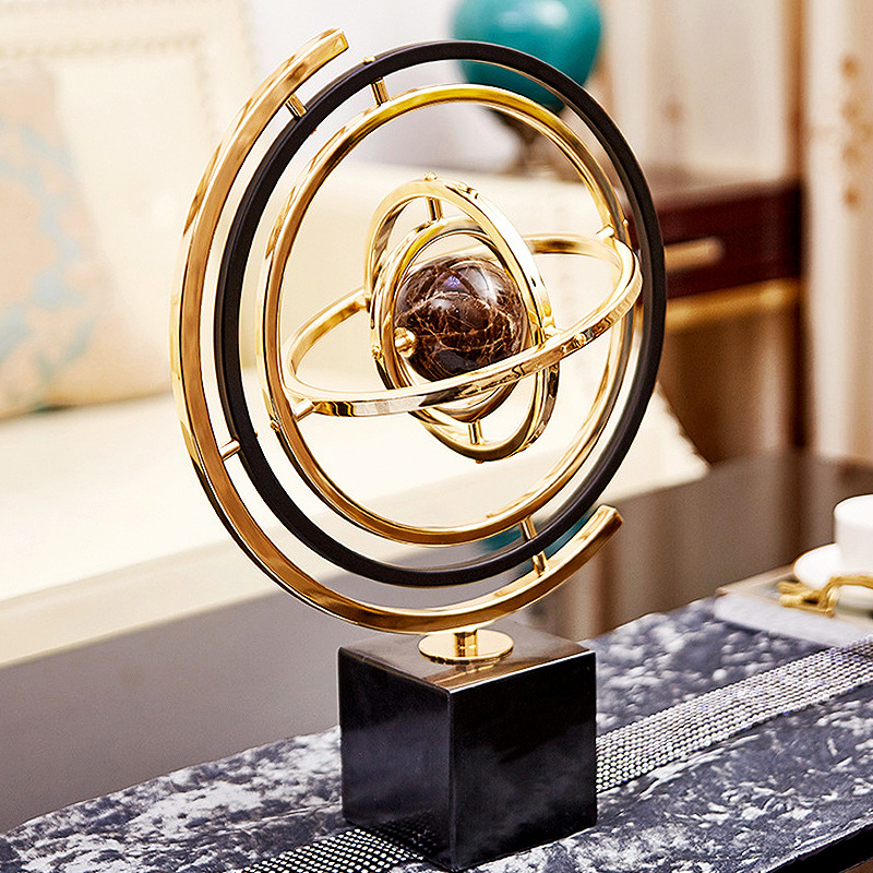 定制新居乔迁送礼办公室电视柜装饰品摆件轻奢金属可活动地球仪工-Taobao