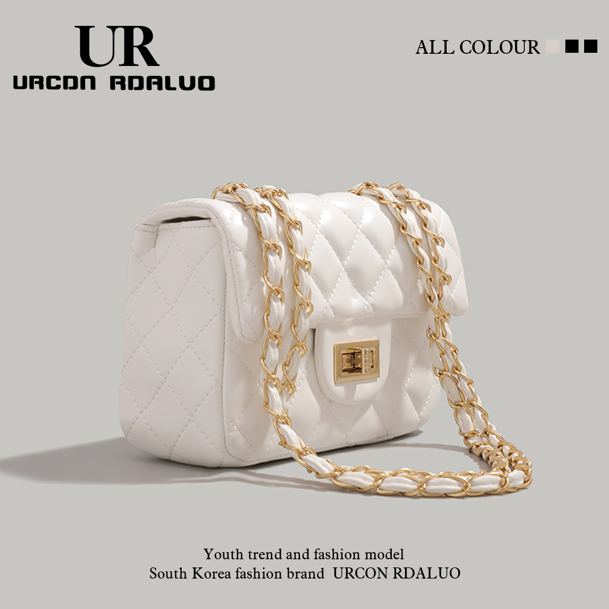 UR生日礼物高级感菱格链条小方包女2024新款小香风单肩斜跨腋下包-Taobao