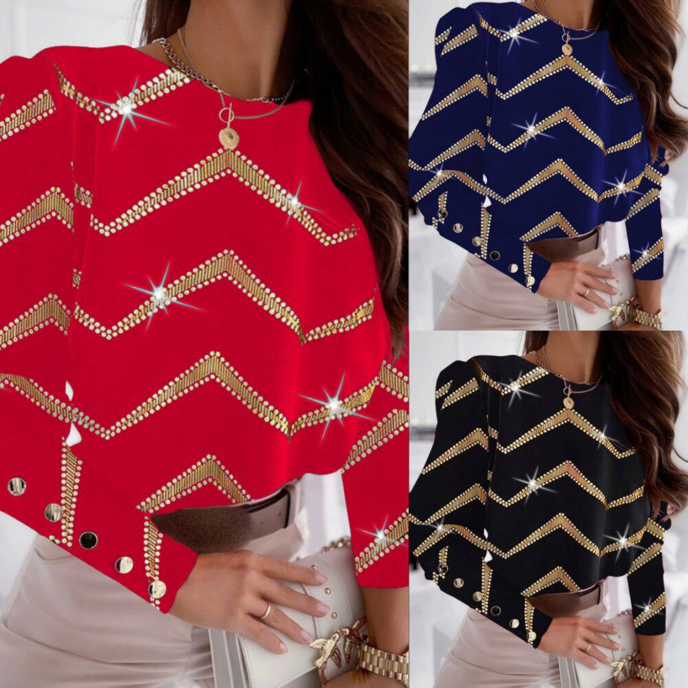 Fashionable printed long sleeve round neck button down shirt