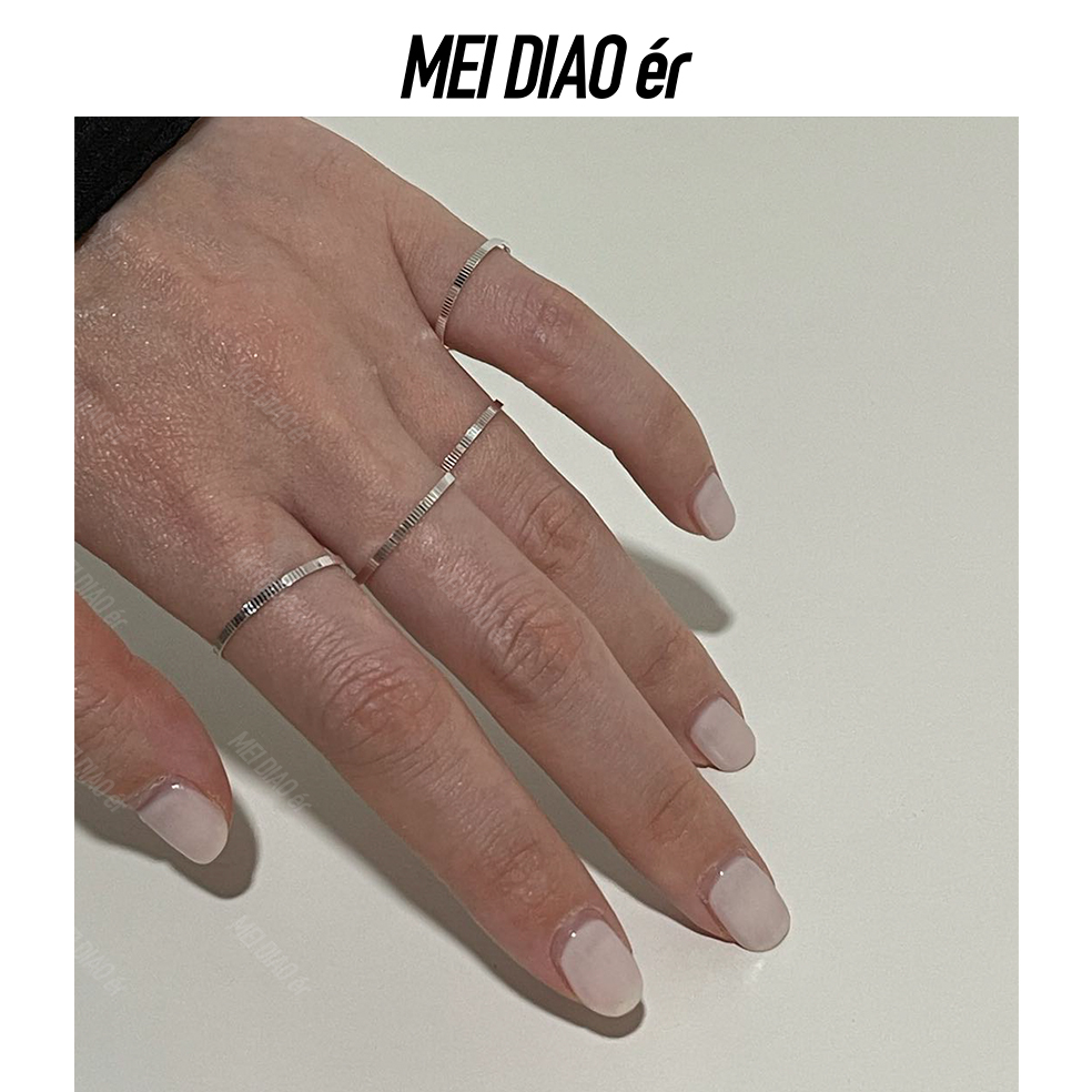 沒調兒|極簡爆閃925銀豎條紋理連戴疊戴尾戒小號細圈戒指-Taobao
