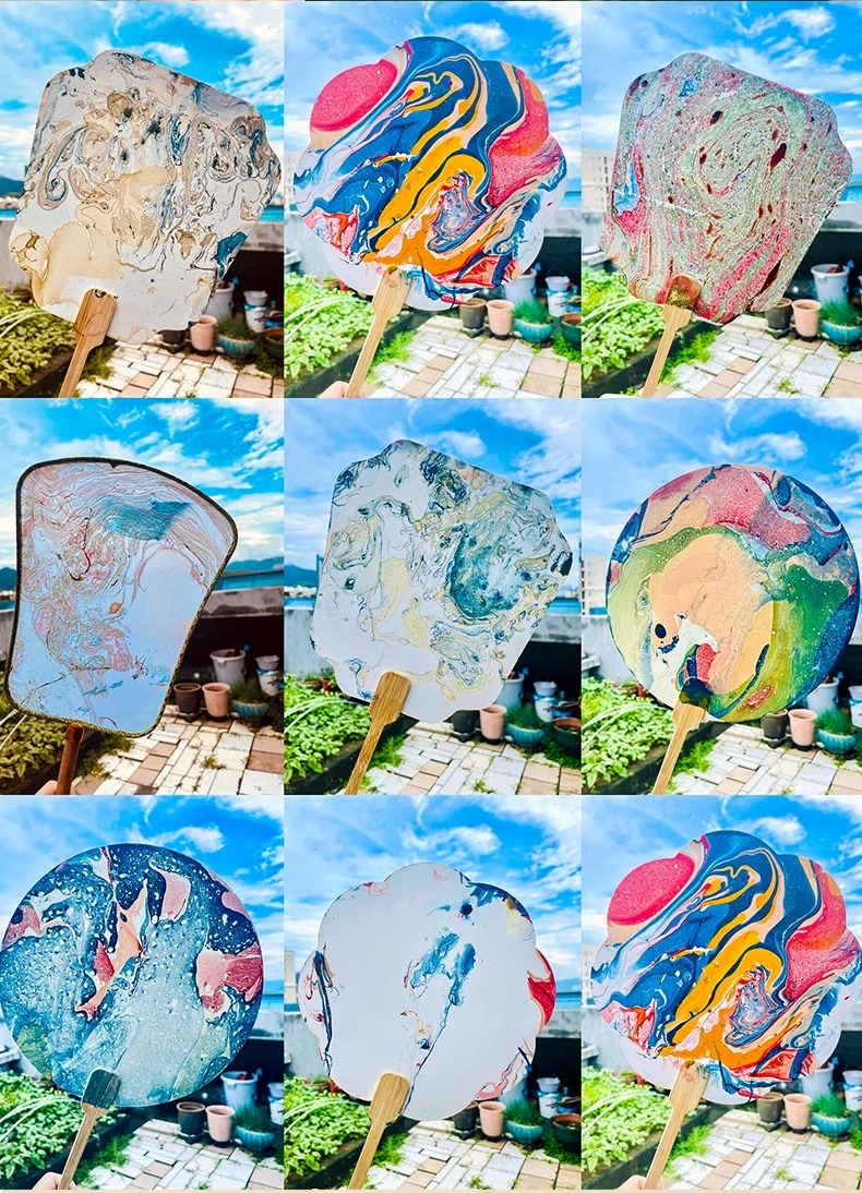 儿童卡通填色漆漂漆扇子书签团扇儿童diy非遗漆扇颜料全套材料包-阿里巴巴