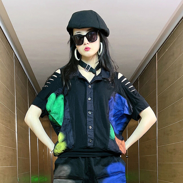 2025 clothes for summer women's short-sleeved T-shirt loose and unique top street designer punk ...