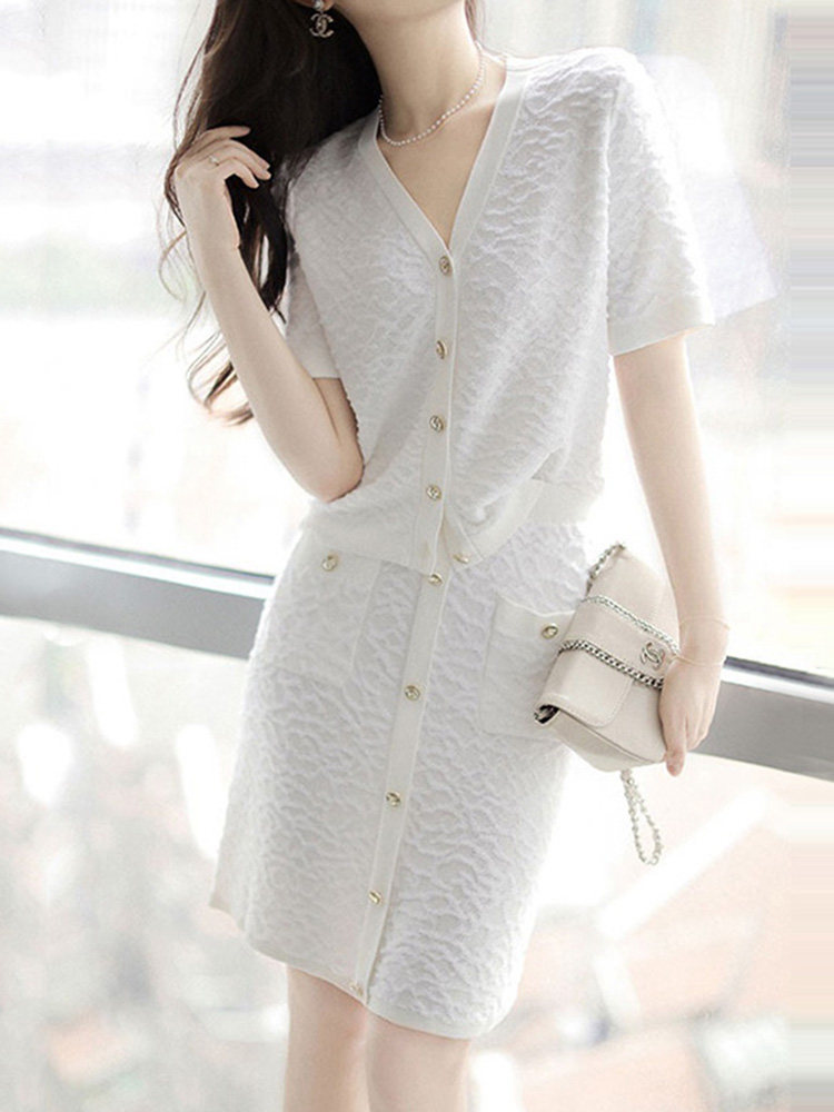 SPYB冰絲針織開衫套裝裙子女夏季薄款2025小個子減齡小香風兩件套