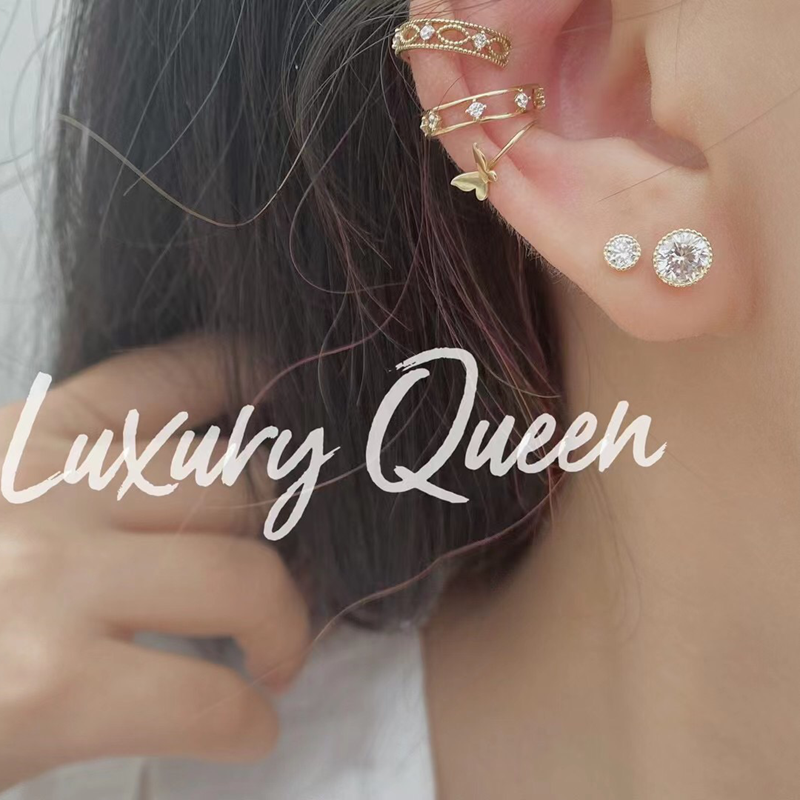 日韩系纯10K14K黄金饰品简约日常复古耳钉女蛋糕边锆石螺丝耳骨钉-阿里巴巴