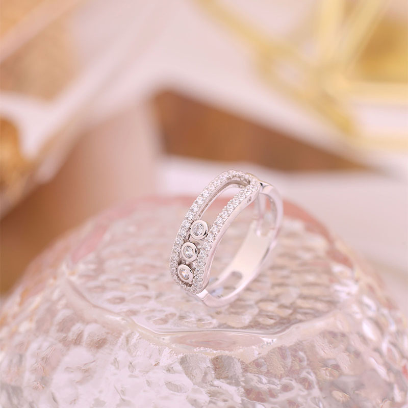 Moving diamond light luxury high sense S925 sterling silver plated 18K gold three diamond ...