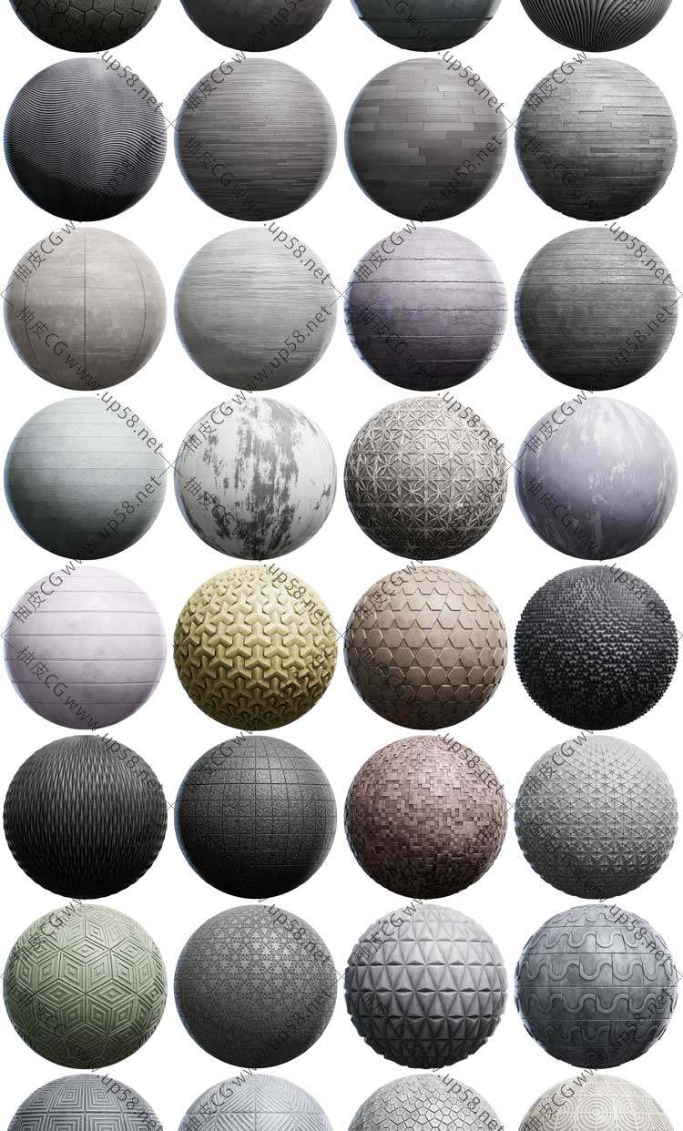 3dmax C4D KeyShot Maya Vray水泥砌块镶板外墙壁无缝贴图素材库 - 柚皮CG