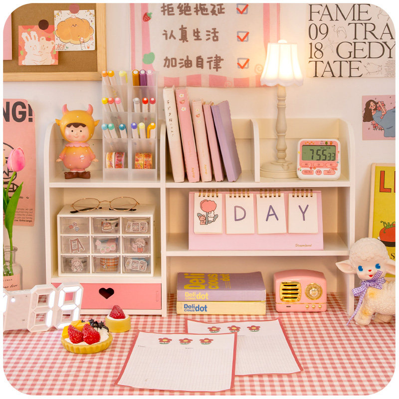 [USD 15.36] silent love ins white bookshelf student dorm desk organizer ...