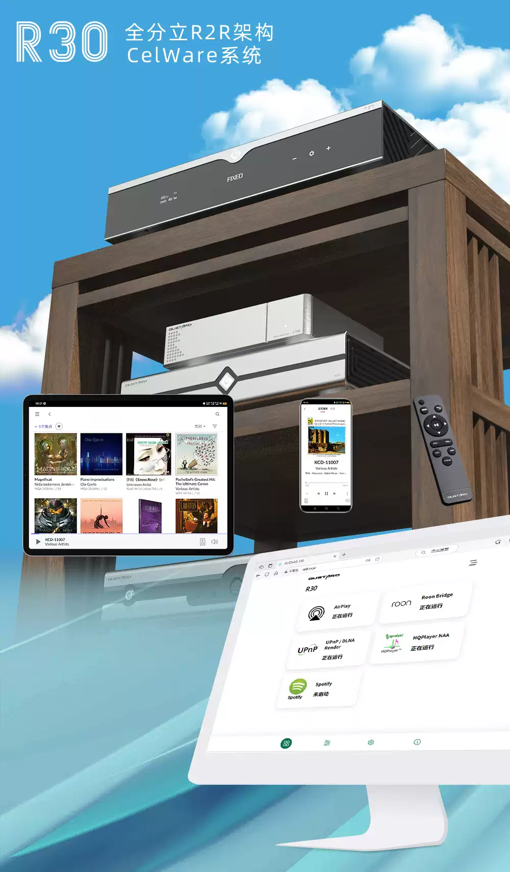 歌诗德GUSTARD DAC-R30 网络串流解码器 27Bit分立R2R 内置OCXO