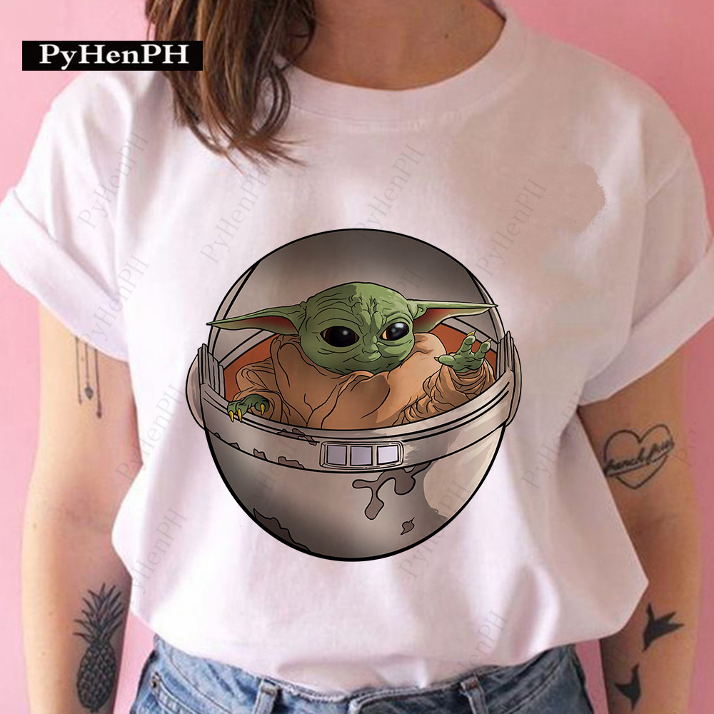 Mandalorian Baby Yoda T Shirt Yoda Baby short sleeve t-shirt men and women white top tide tide ...