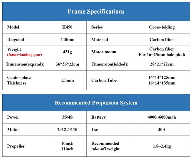 INNLOI DIY H450 Drone Frame 440mm Folding Carbon Quad Copter Frame ...