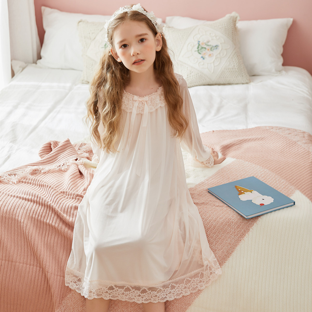 Girls' court style princess nightgown - spring & falllong sleeves, a ...
