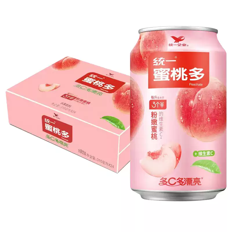 统一蜜桃多水果饮料310ml*12罐/24罐装整箱易拉罐桃汁饮品维生素C