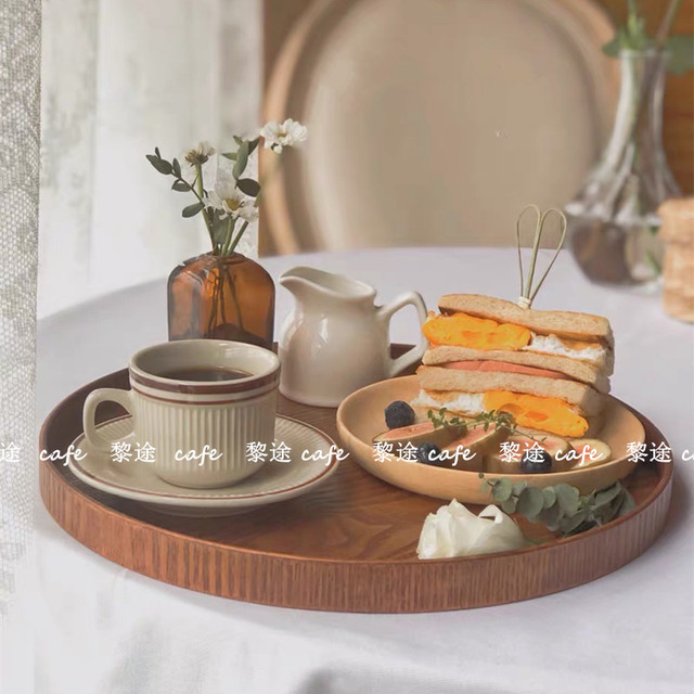 INS Japanese -style round wooden tray tea tray cafe tea plate telescopy ...