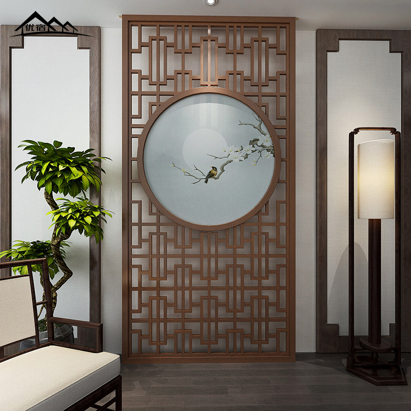 [USD 180.71] New Chinese Solid Wood Flower Grid Partition Screen ...