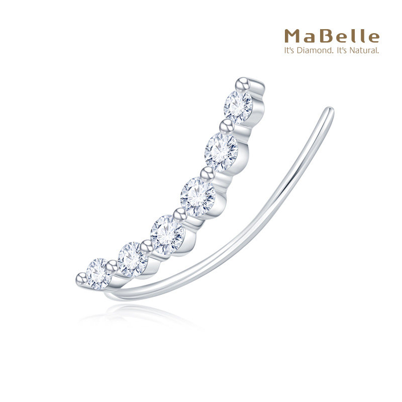 MaBelle/玛贝尔18K白金/玫瑰金 月牙形直排耳勾式钻石单边耳钉：璀璨夺目，优雅之选！-耳饰-淘宝百科网