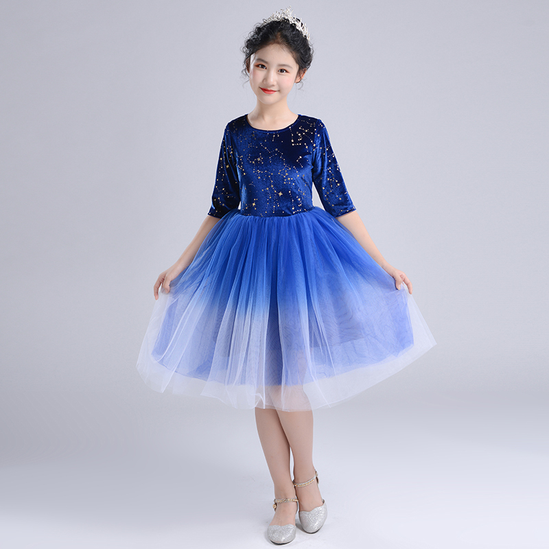 girls princess ballet chorus dresses Blue dress junior high school ...
