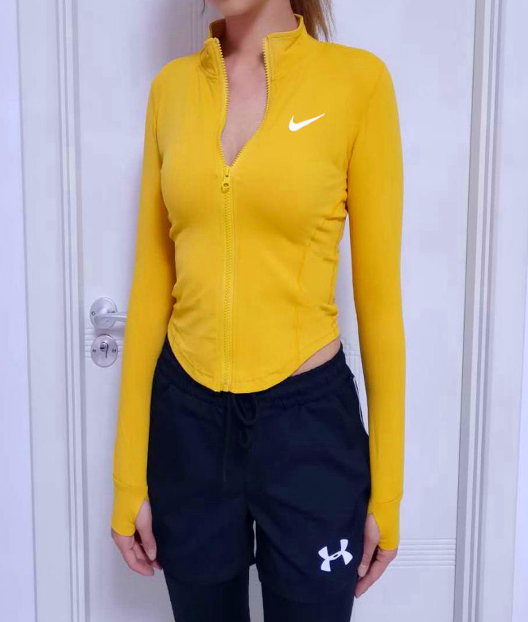 Women's Yoga Clothes Coat Long-sleeved Top Tight-fitting Sports Fitness Running Zipper Cardigan ...