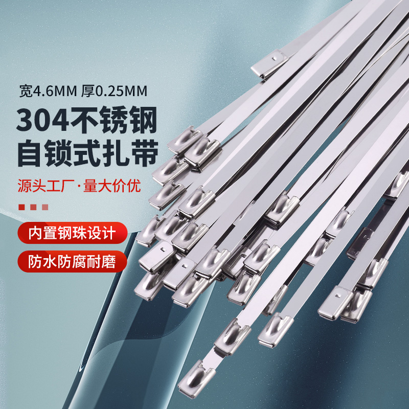 自锁式不锈钢扎带304材质4.6/7.9/10MM宽金属船用电缆强力扎带扣-Taobao