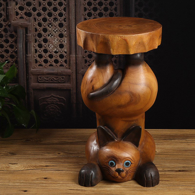[USD 118.84] Wood Stump Pier Carved Cat Stool Bed Hotel Decoration ...