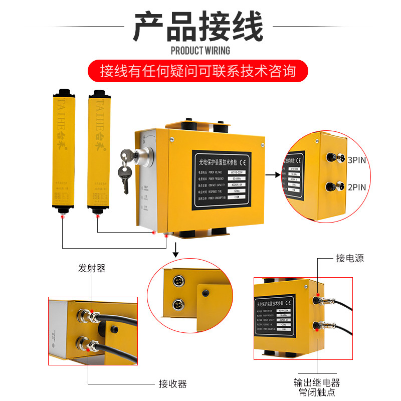 Taihe THA40 safety light grid light curtain infrared thru-beam sensor ...
