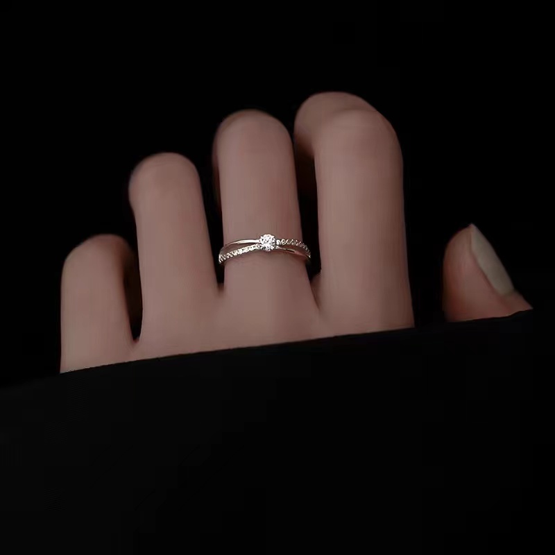 925纯银交叉锆石戒指女小众轻奢级感气质ins风时尚个性女士指环潮-Taobao