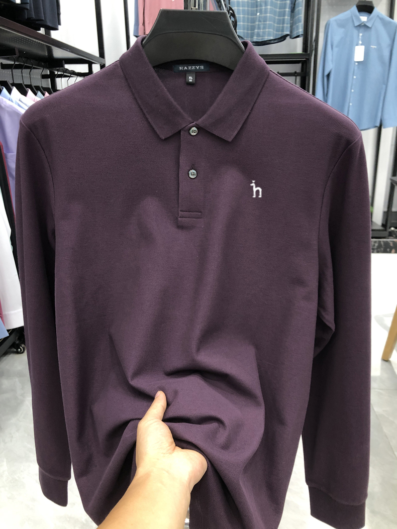 Hazzys哈吉斯长袖T恤男士纯棉POLO衫翻领珠光地棉2023春秋T招代理-阿里巴巴