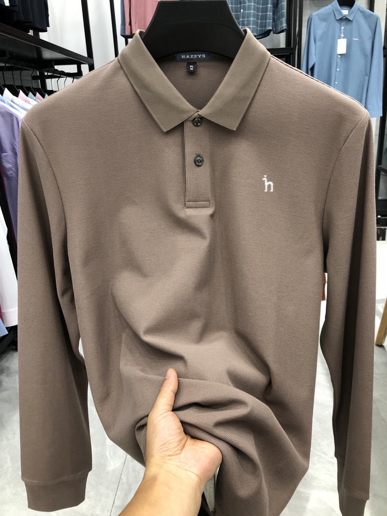 Hazzys哈吉斯长袖T恤男士纯棉POLO衫翻领珠光地棉2023春秋T招代理-阿里巴巴