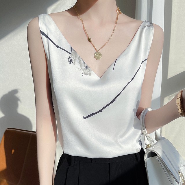 25-year printed silk suspender vest for women round neck inner wear ...