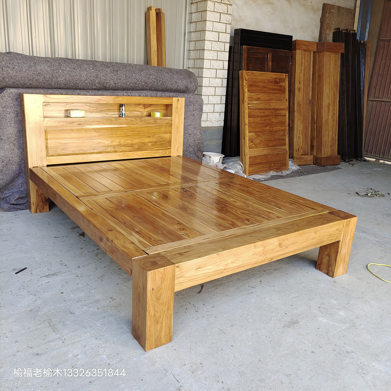 IYR7纯实木床老榆木床现代简约单人床双人床榻榻米硬板平板平尾床-阿里巴巴