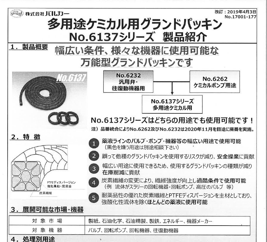 华尔卡VALQUA原装6137 碳纤维盘根 密封填料12.5*3ML四氟填料-南京史德克贸易有限公司