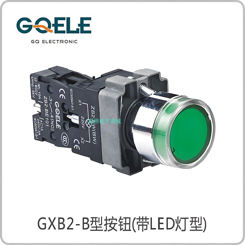 GQELE高桥电子带灯金属按钮GXB2-BW3462带灯高帽平钮红色24V220V