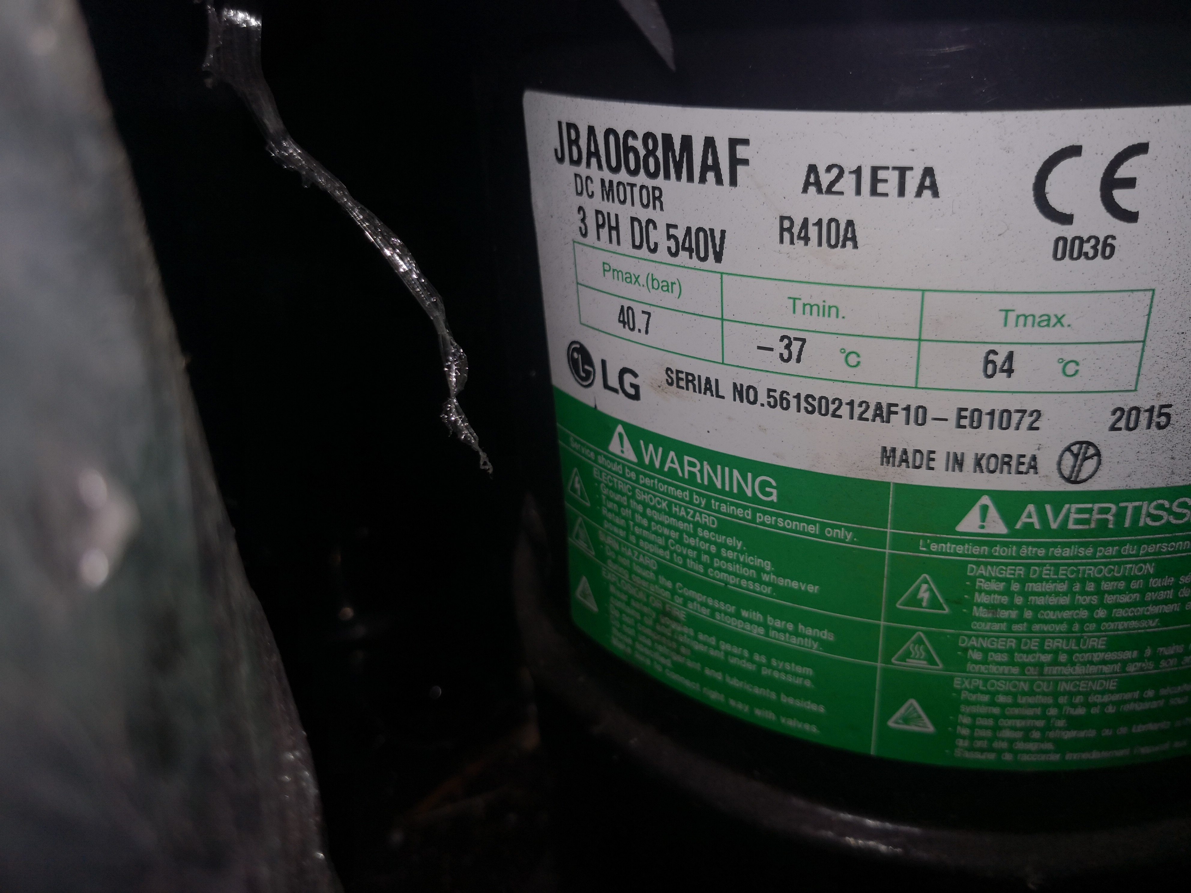 LG variable frequency JBA068MAF R410 540V variable frequency compressor