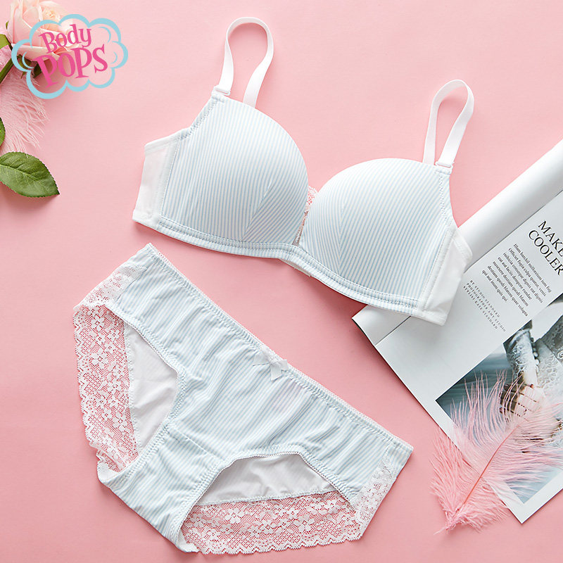 [USD 123.55] Bra Set Bodypops Striped Print Sweet Cute Pure Sexy ...