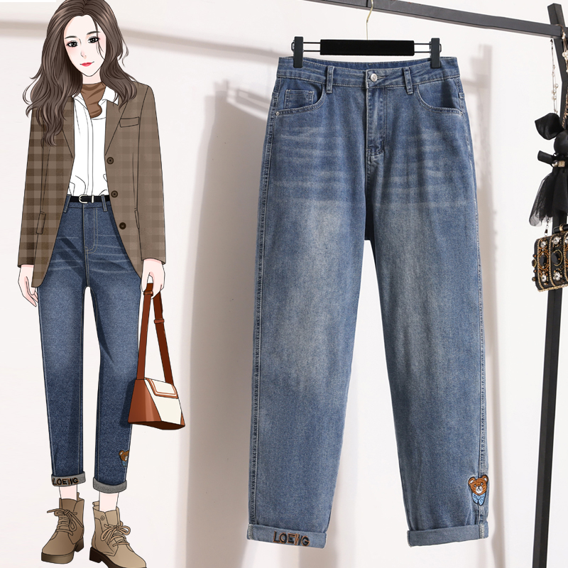 专柜正品清货高端出口2024夏季宽松大码胖mm高腰九分牛仔休闲裤女-Taobao