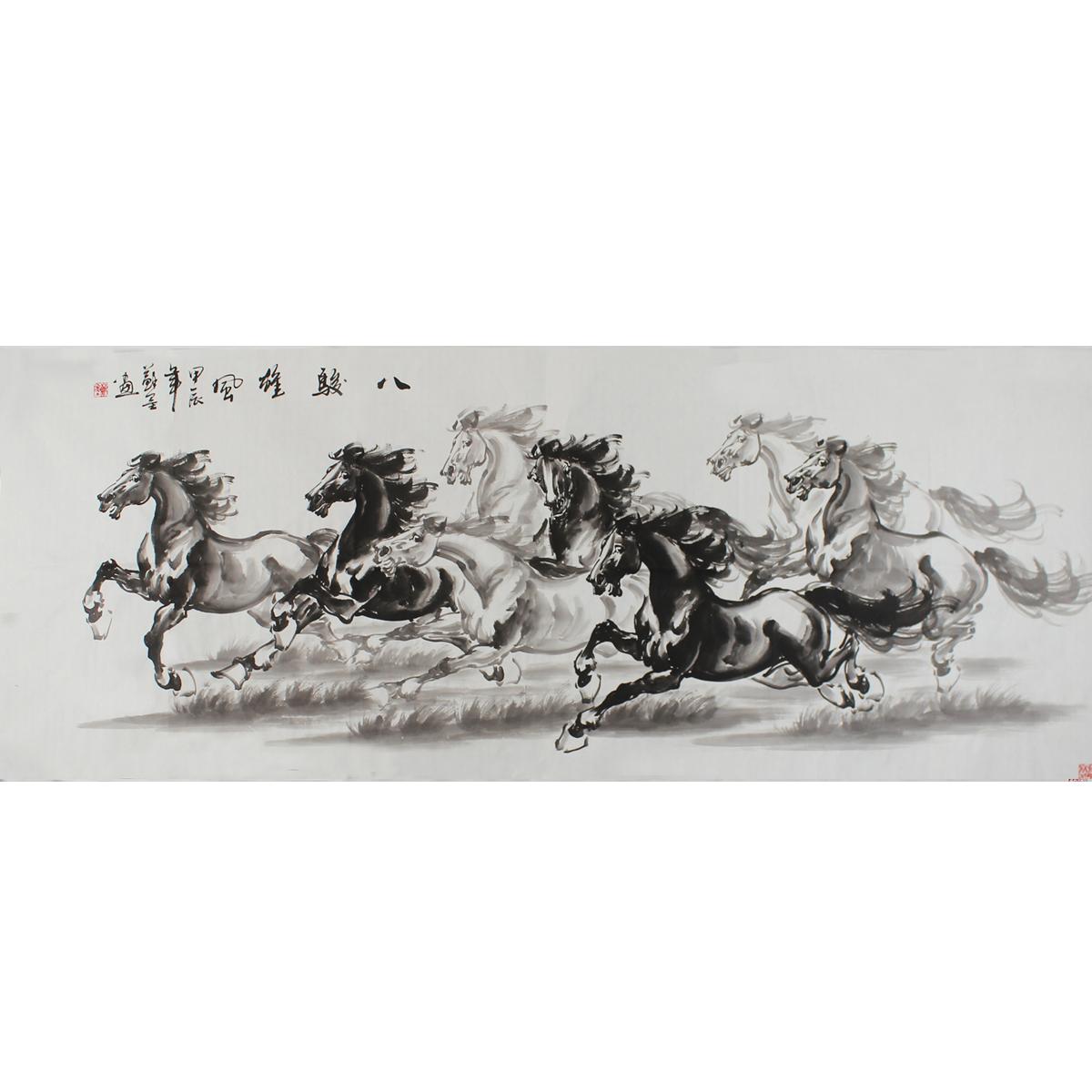 纯手绘字画国画马八骏图前程万里马到成功客厅会议室国画-Taobao