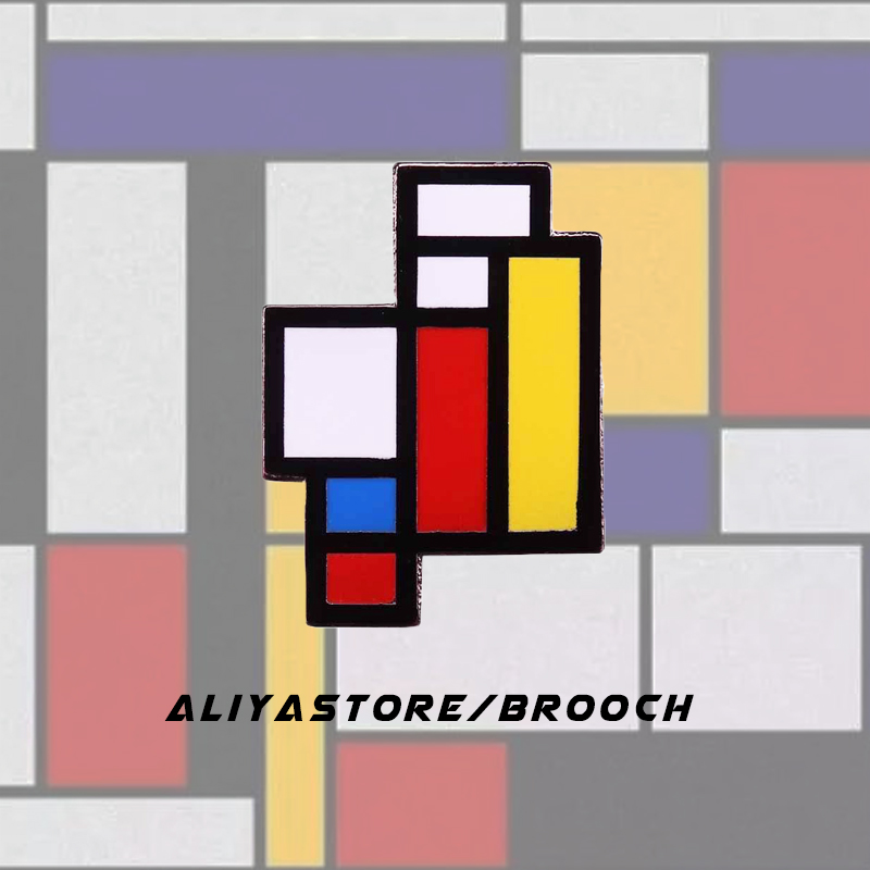 AliyStore原创设计蒙德里安红黄蓝胸针文艺优质徽章个性艺术合金-Taobao