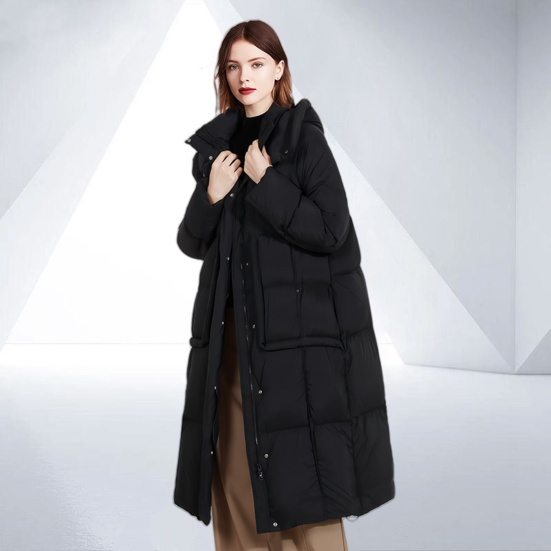 👗 ️法式复古风来袭！Candy Keen 抗风保暖黑色连帽宽松休闲羽绒服冬装长款，让你温暖过冬！🌟-袖扣-淘宝好物网