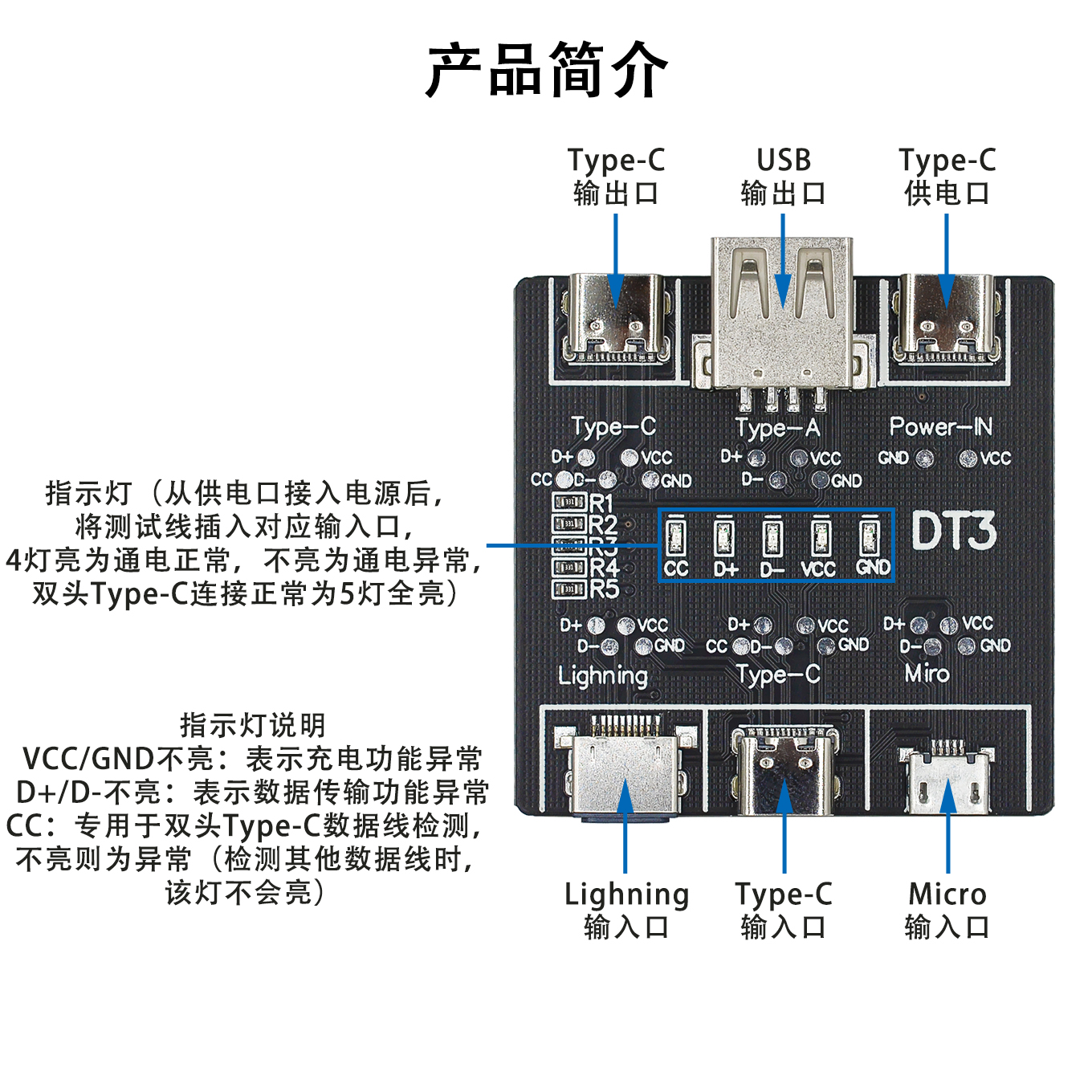 数据线检测板DT3 适用苹果安卓Type-c接口快充线异常检测器-阿里巴巴