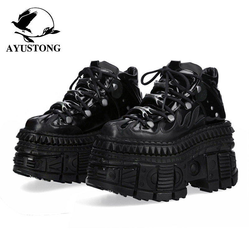 Ayustong retro rock leather shoes: heavy metal platform for added ...