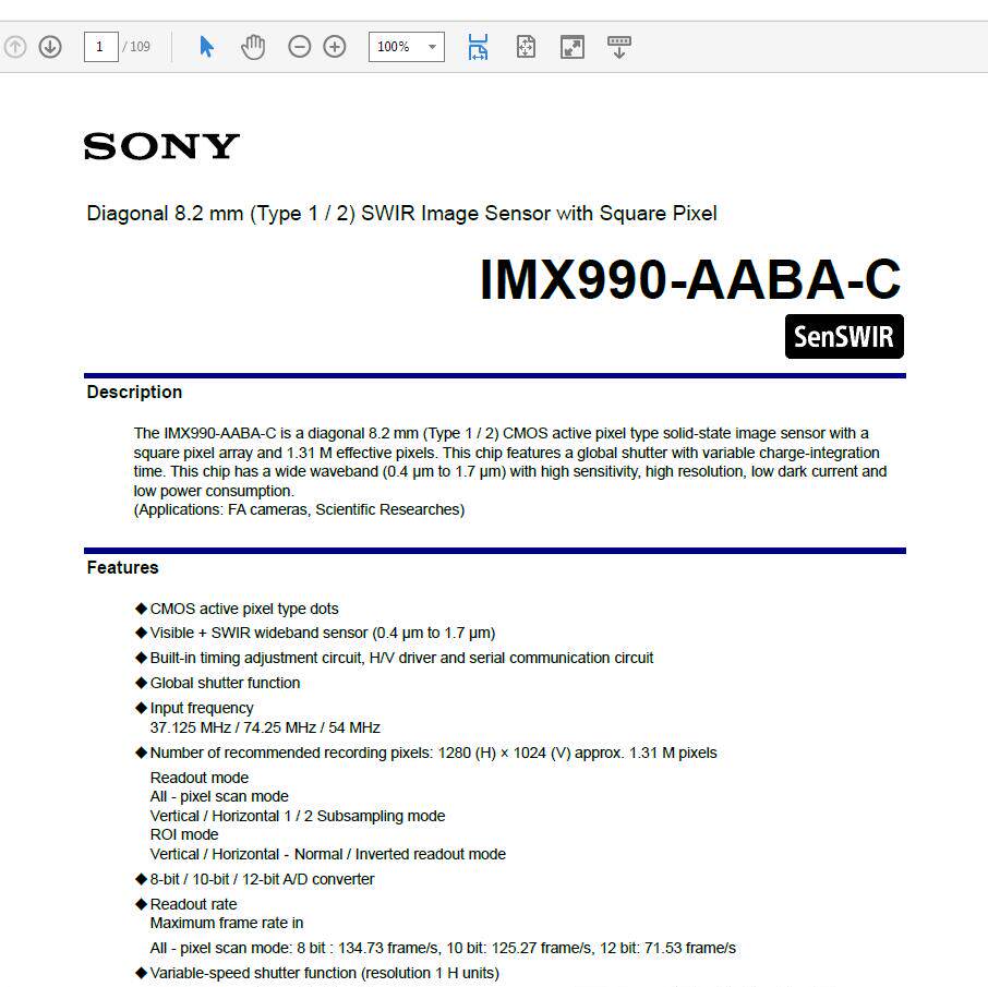SONY IMX990-AABA技術手冊 影像感測器開發資料電子元件