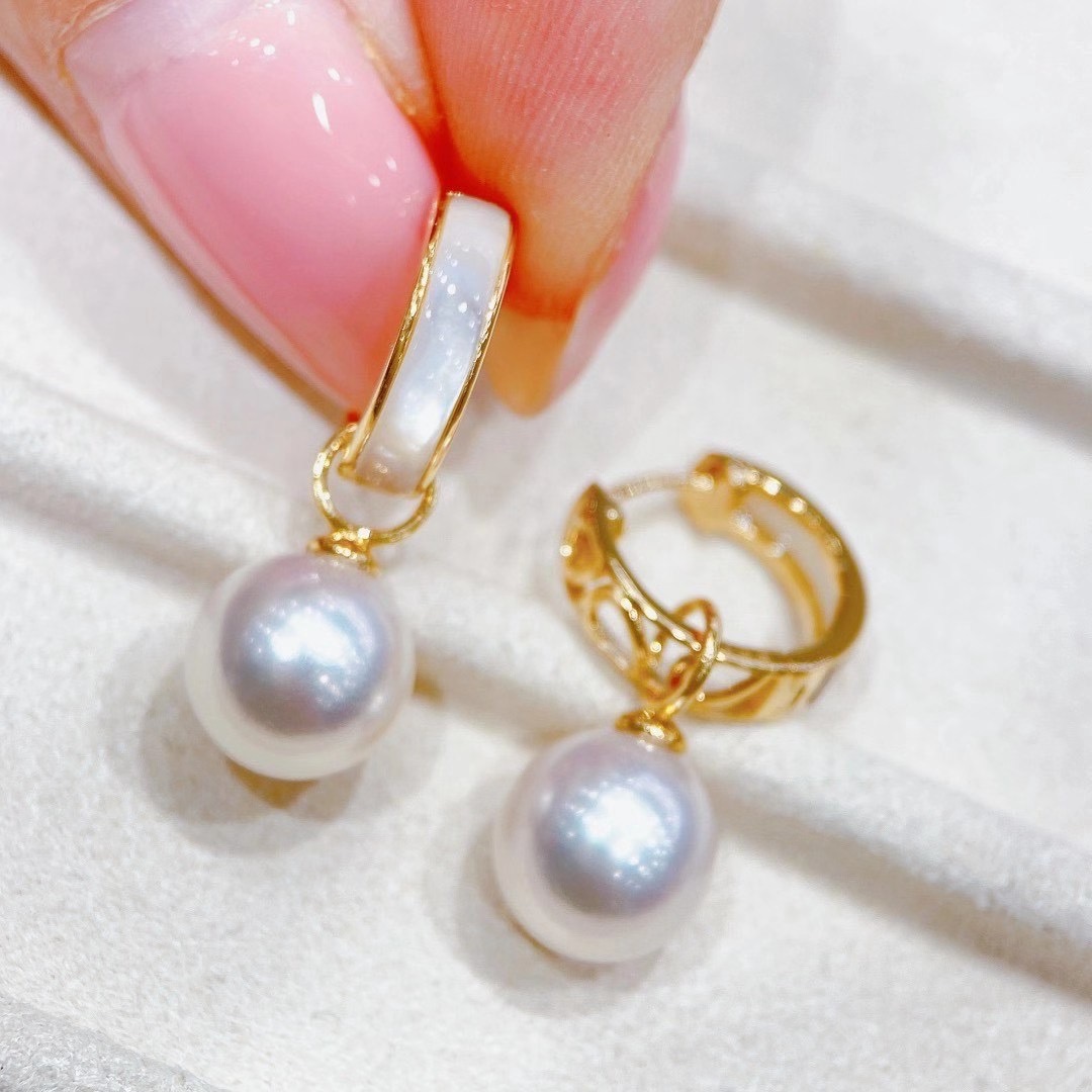 兰雅珠宝18k金耳环母贝耳扣空托珍珠耳钉吊坠扣diy首饰配件新款女-Taobao Vietnam