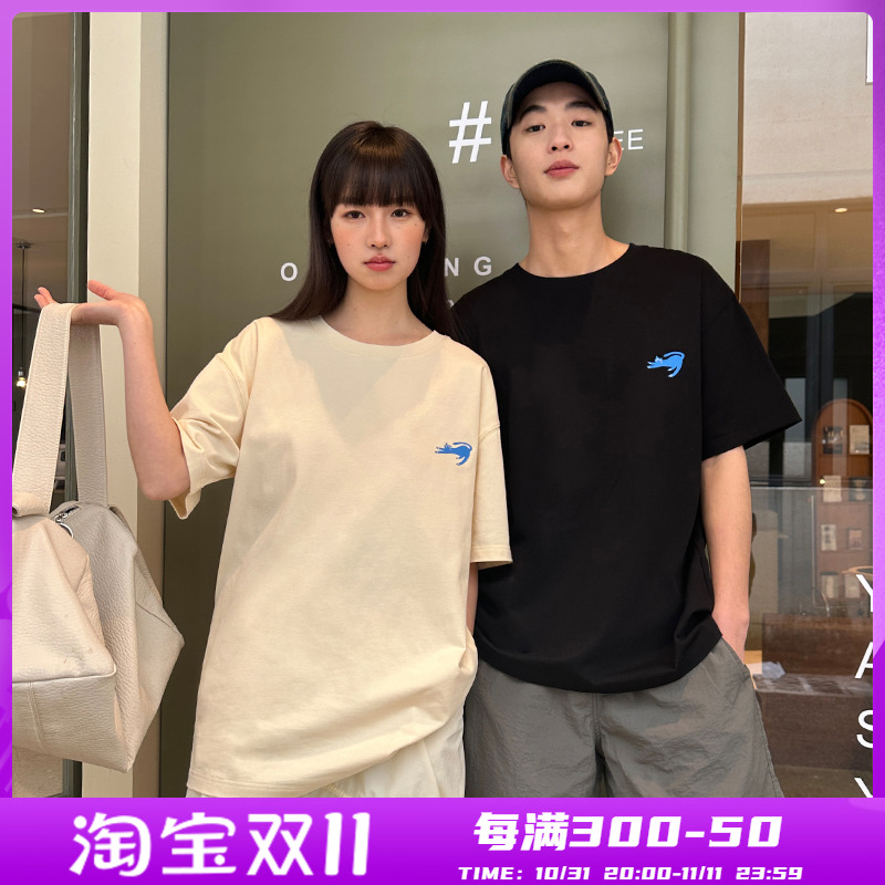 PSO Brand32支230克雙紗針織可愛小貓純棉短袖T恤男夏季情侶T恤-Taobao