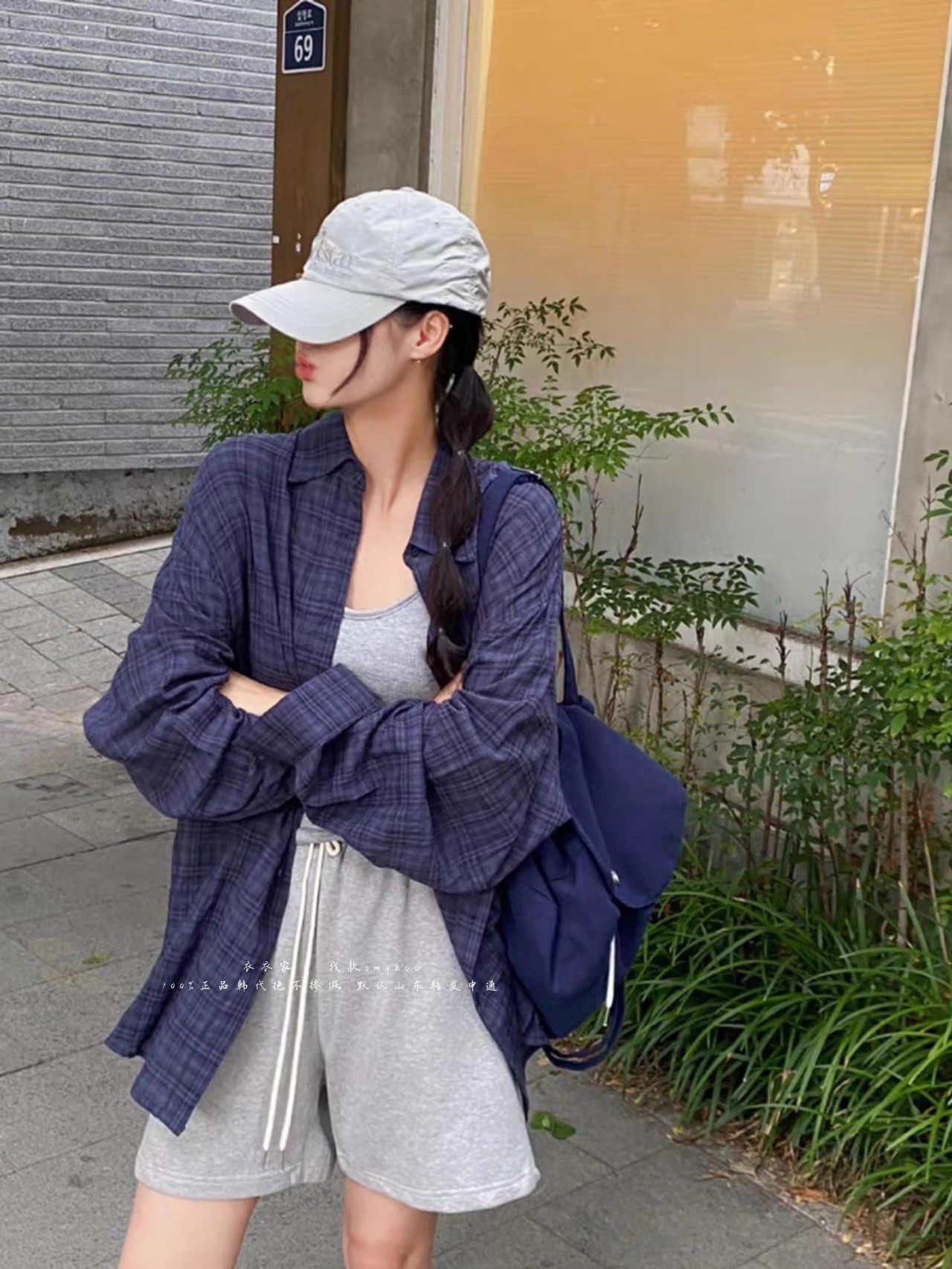 韩国代购 博主同款ins风慵懒随性宽松格子衬衫-Taobao