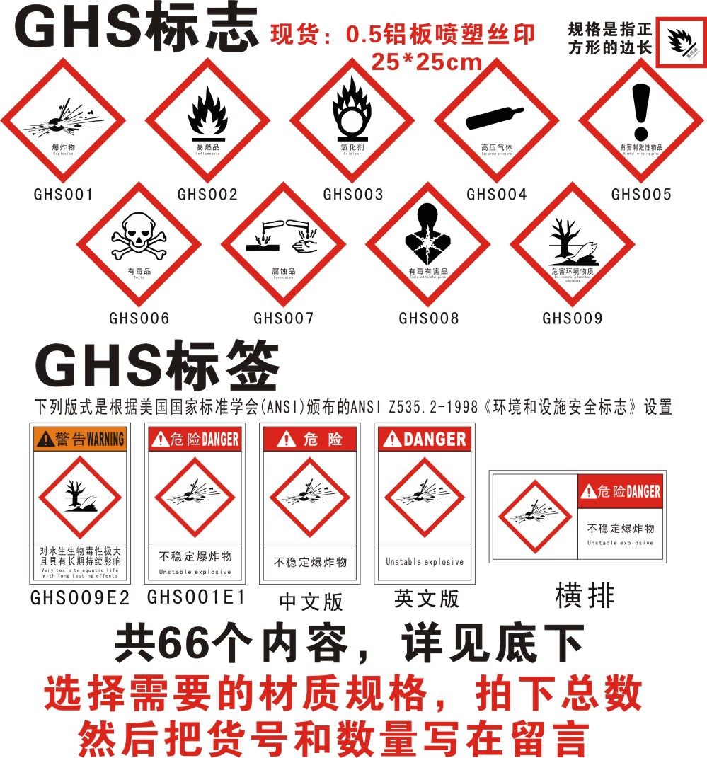 GHS標誌 GHS標籤標貼全球化學品統一分類和標籤制度牌危險品有毒品易燃品爆炸物危害環境物質氧化劑高壓氣體