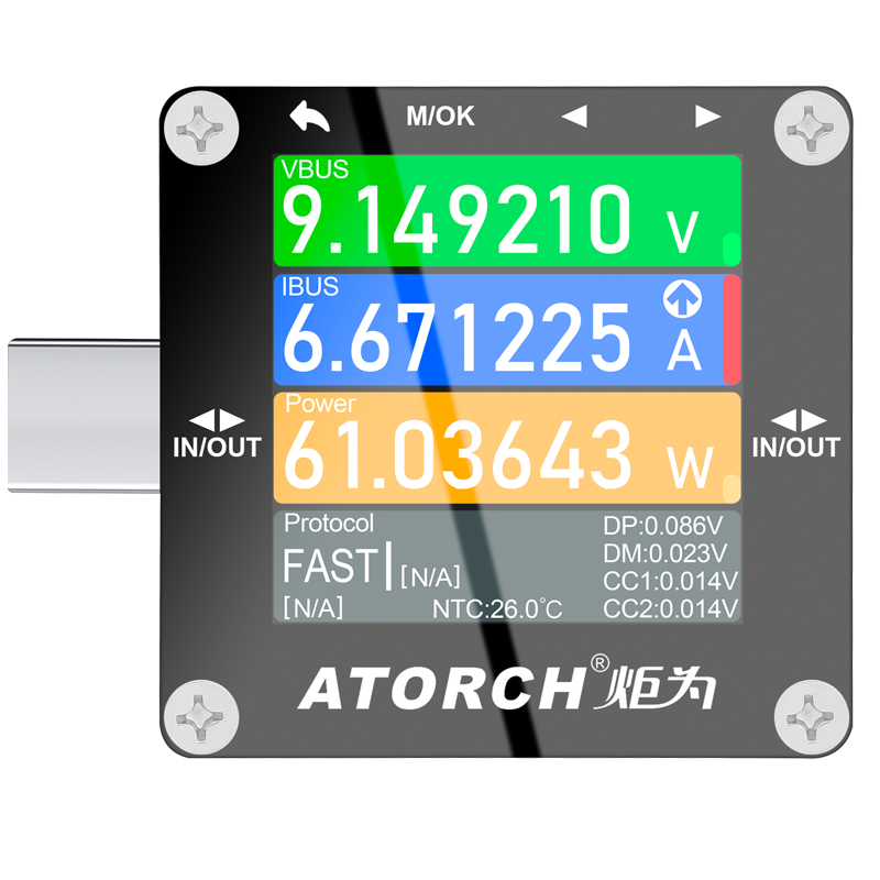 Type-C充电测试仪器 数字电压电流测试仪 炬为C13P数显电压电流表
