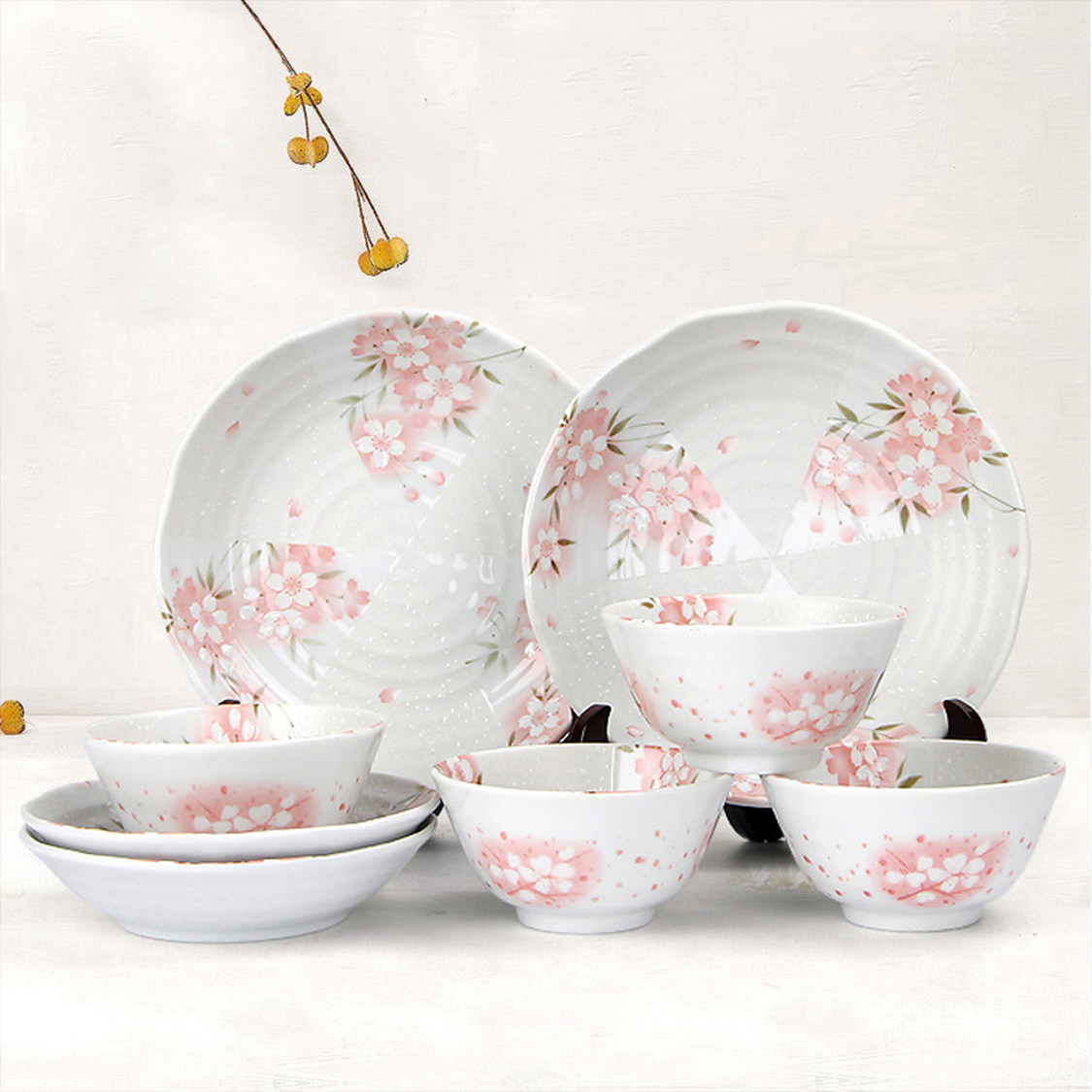 Beauty thick burning cherry blossom ceramic dishes plate set household ...