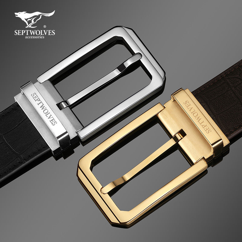 Septwolves belt men's stainless steel pin buckle genuine leather high ...
