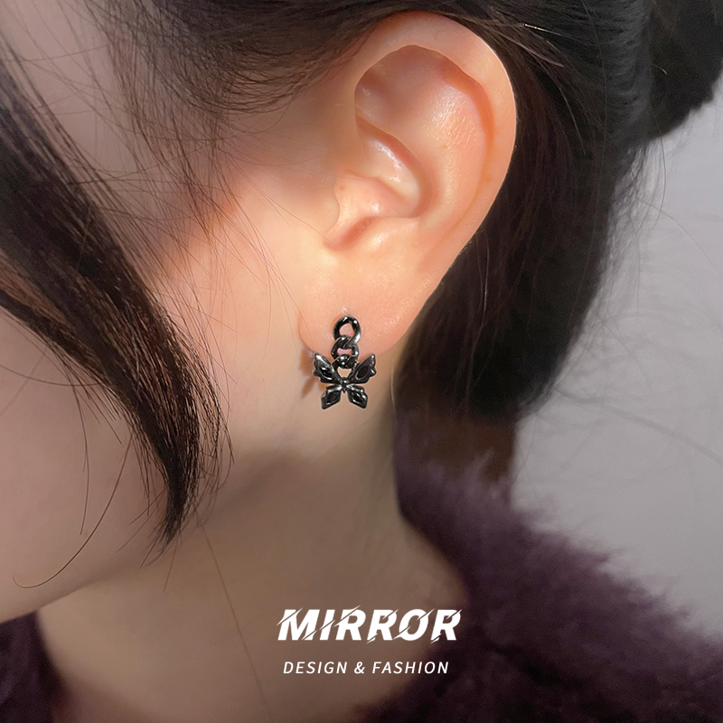 小麋人925纯银黑金蝴蝶耳钉女耳环耳饰轻奢ins风韩国2023年新款潮-Taobao