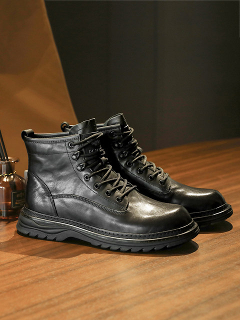 Desai Winter High Gang Gang Leather Men's British Wind Motorcycle Boots ...